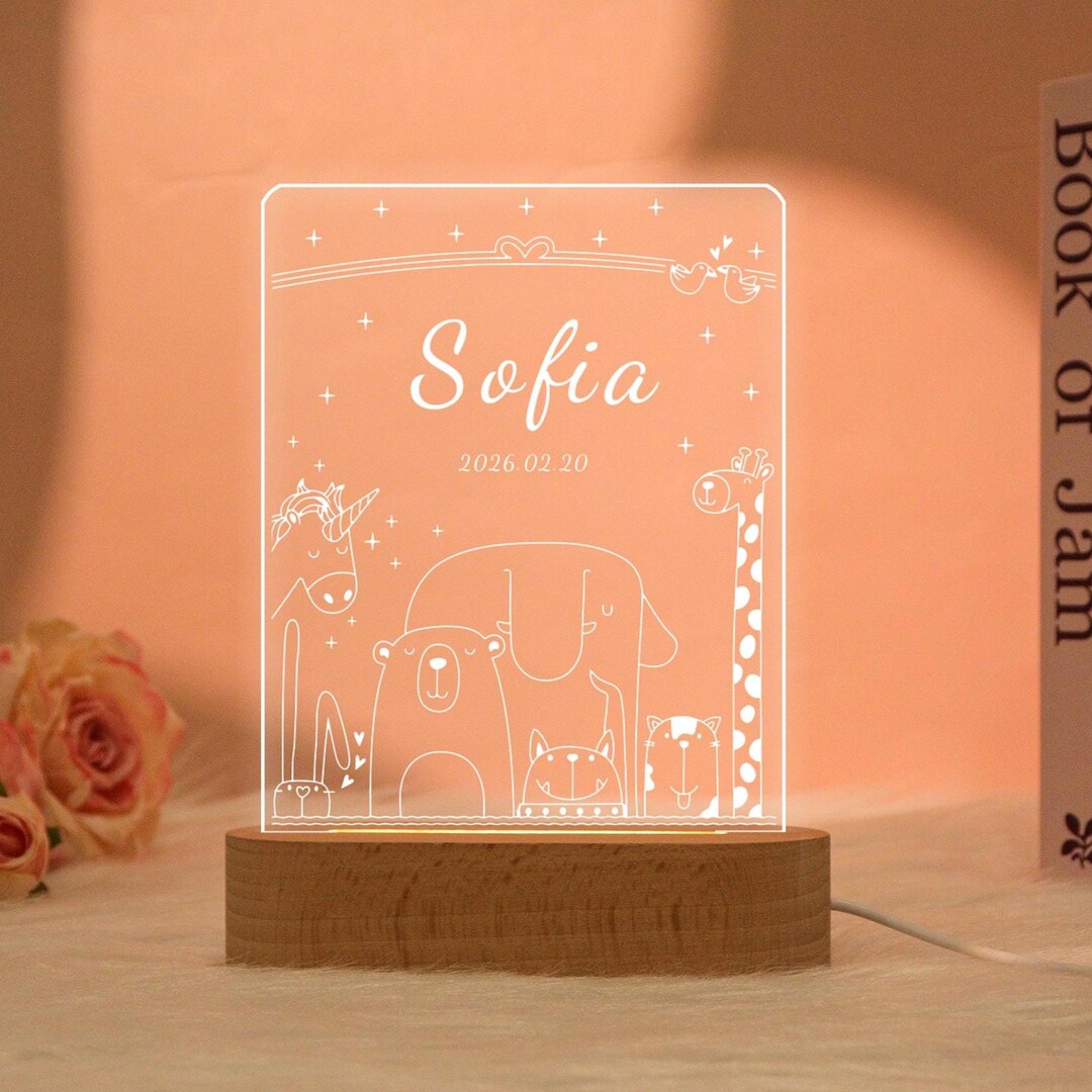 Customized Name Animal Family Night Light, Personalized Chrildren Lamp ...
