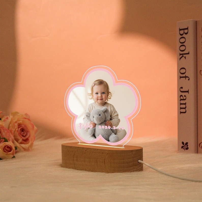 Custom Baby Photo Night Light, Personalized Flower Lamp - Etsy UK