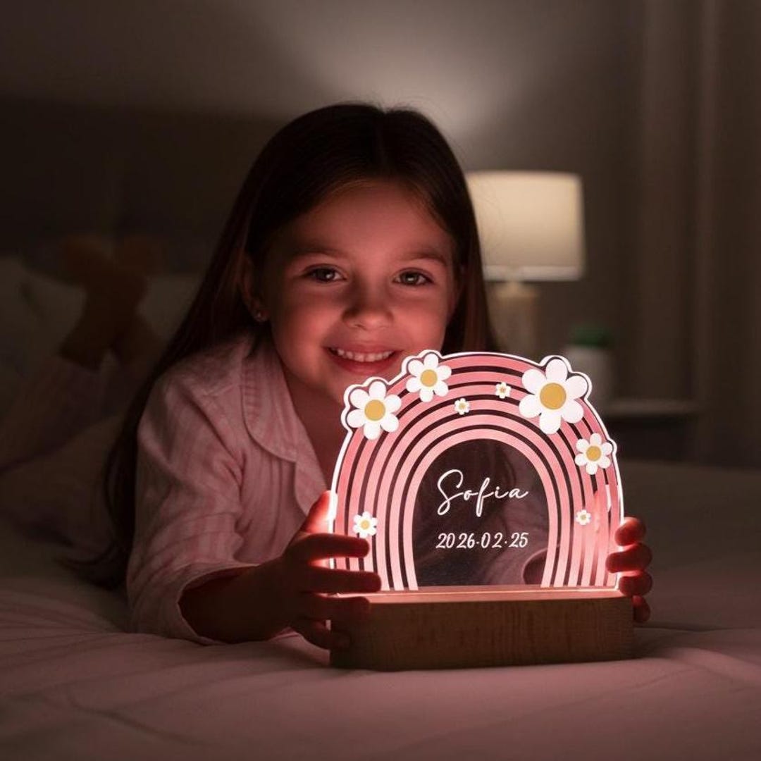 Customized Name Daisy Night Light, Personalized Chrildren Lamp, Bedroom ...