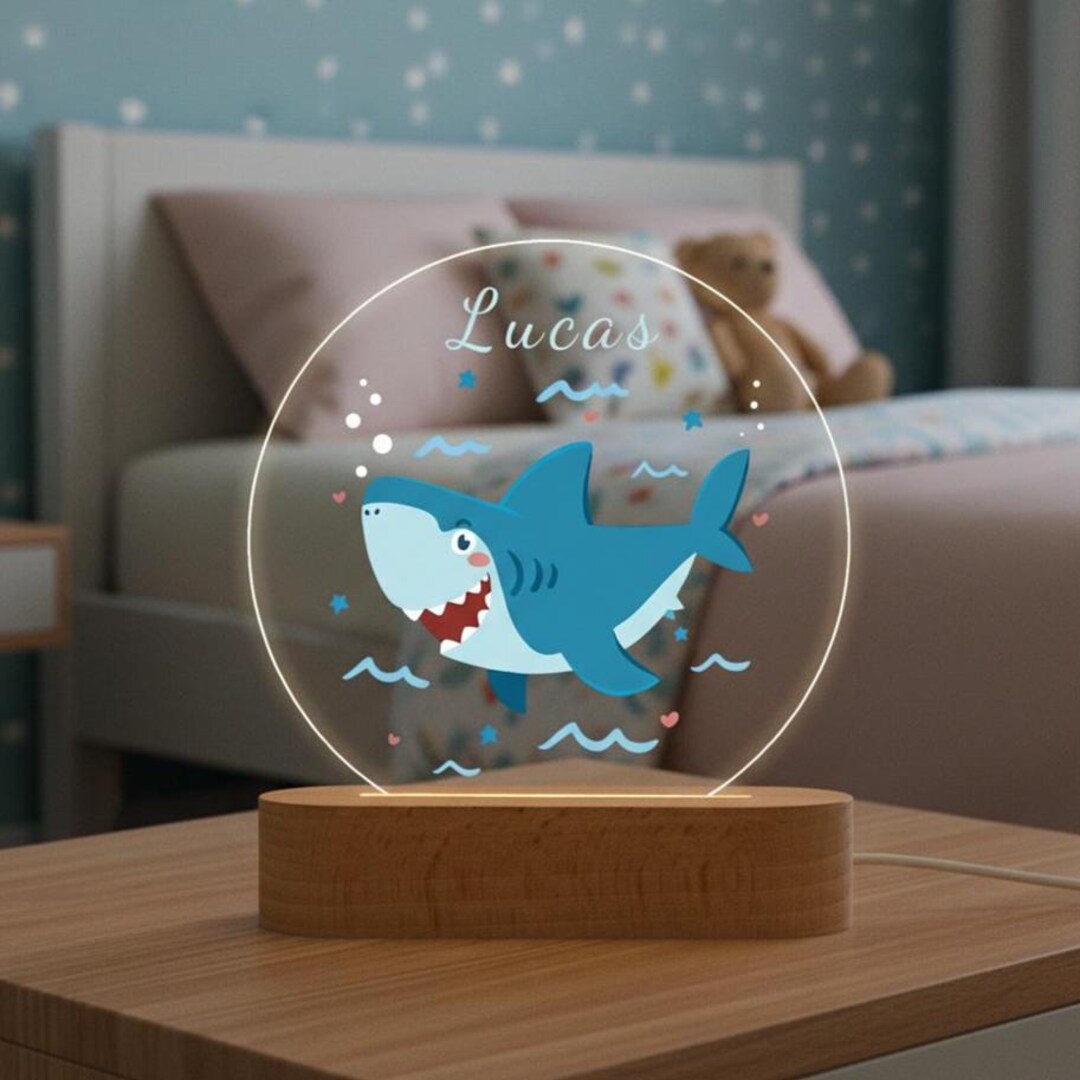 Customized Name Mischievous Shark Night Light, Personalized Chrildren ...
