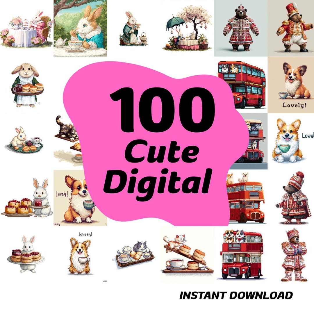 100 UK Pixel Art PNG – British Animals, Red Buses, Royal Guards, Corgi ...