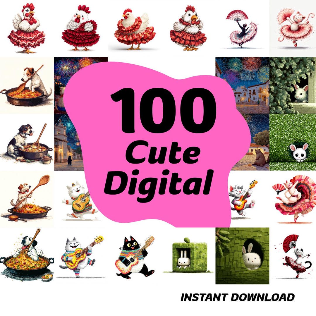 100 Cute Spain Fiesta Pixel Art PNG – Flamenco Chicken, Guitar Cats ...
