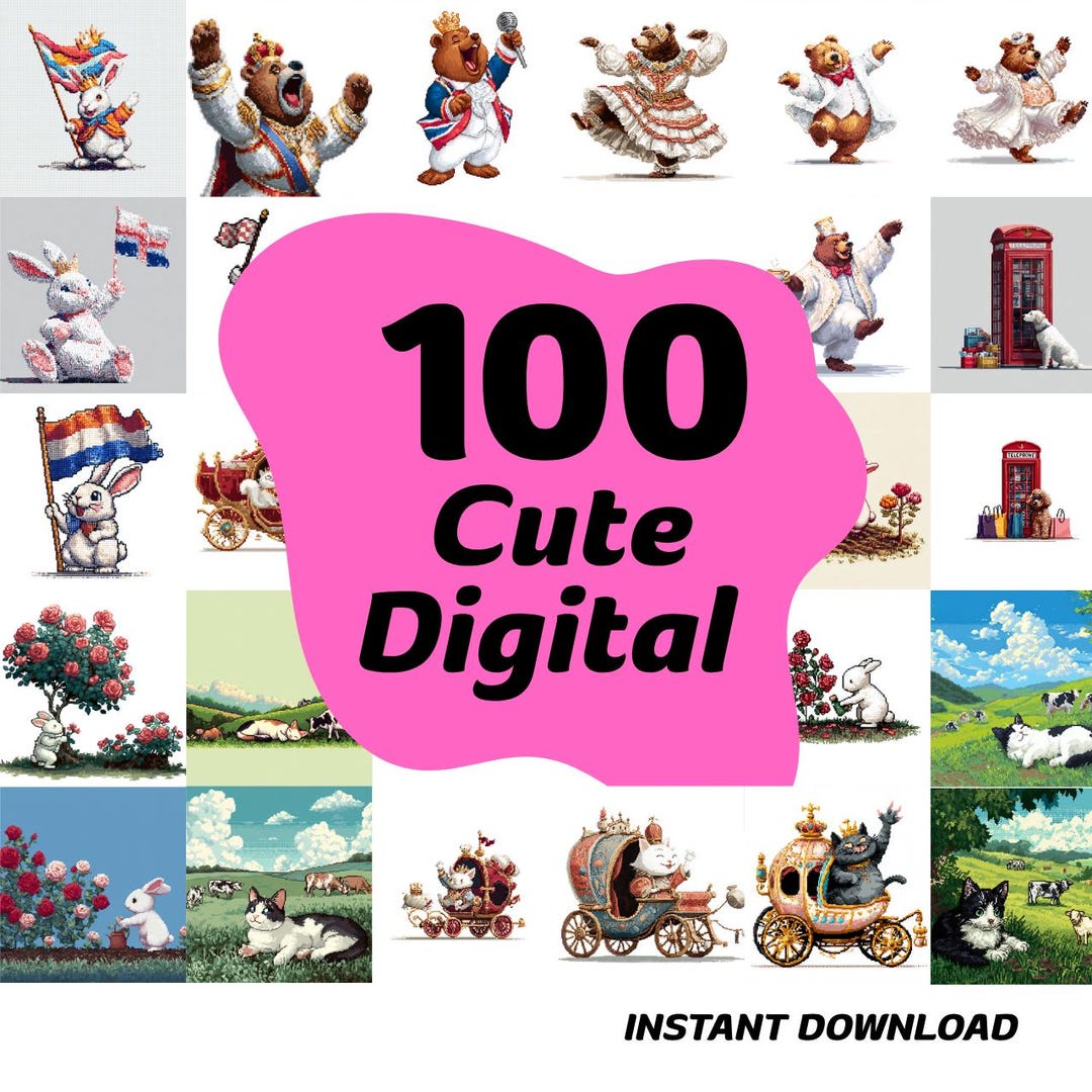100 Dutch Royal Animals Clipart – Cute Rabbits, Cows & Bears in Tulip ...