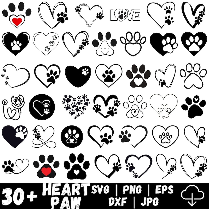 Heart Paw Prints Vector - Etsy UK