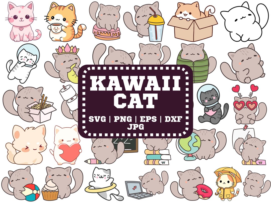 Kawaii Cat SVG, Kawaii Kitty Clipart,cat Svg Bundle, Kawaii Cat Svg ...