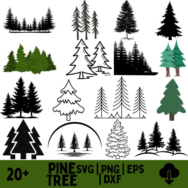 Pine Tree SVG Bundle | Evergreen Tree Clipart, Forest Silhouettes | Cut ...