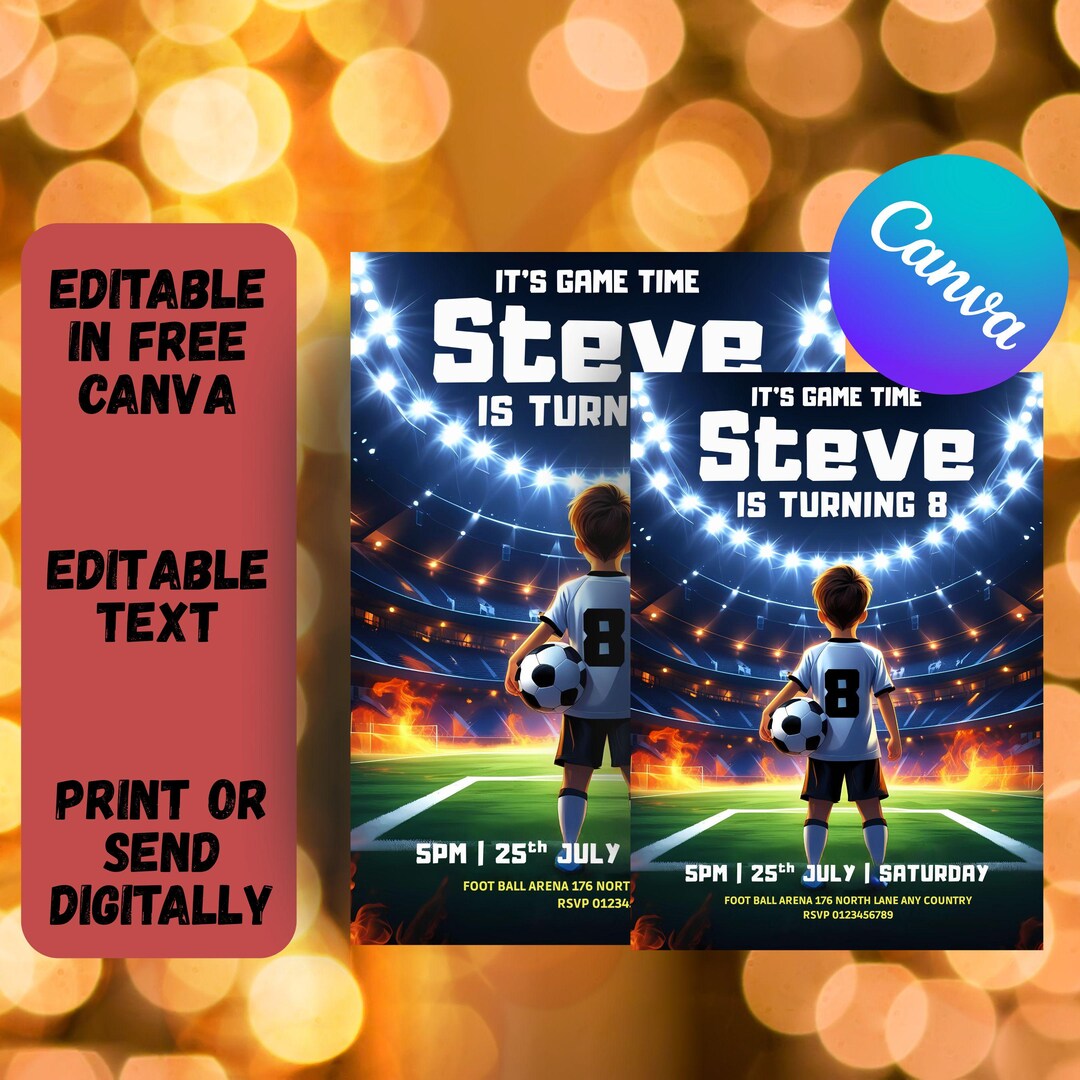 Editable Soccer Party Invitation, Printable Football Evite for Boys ...