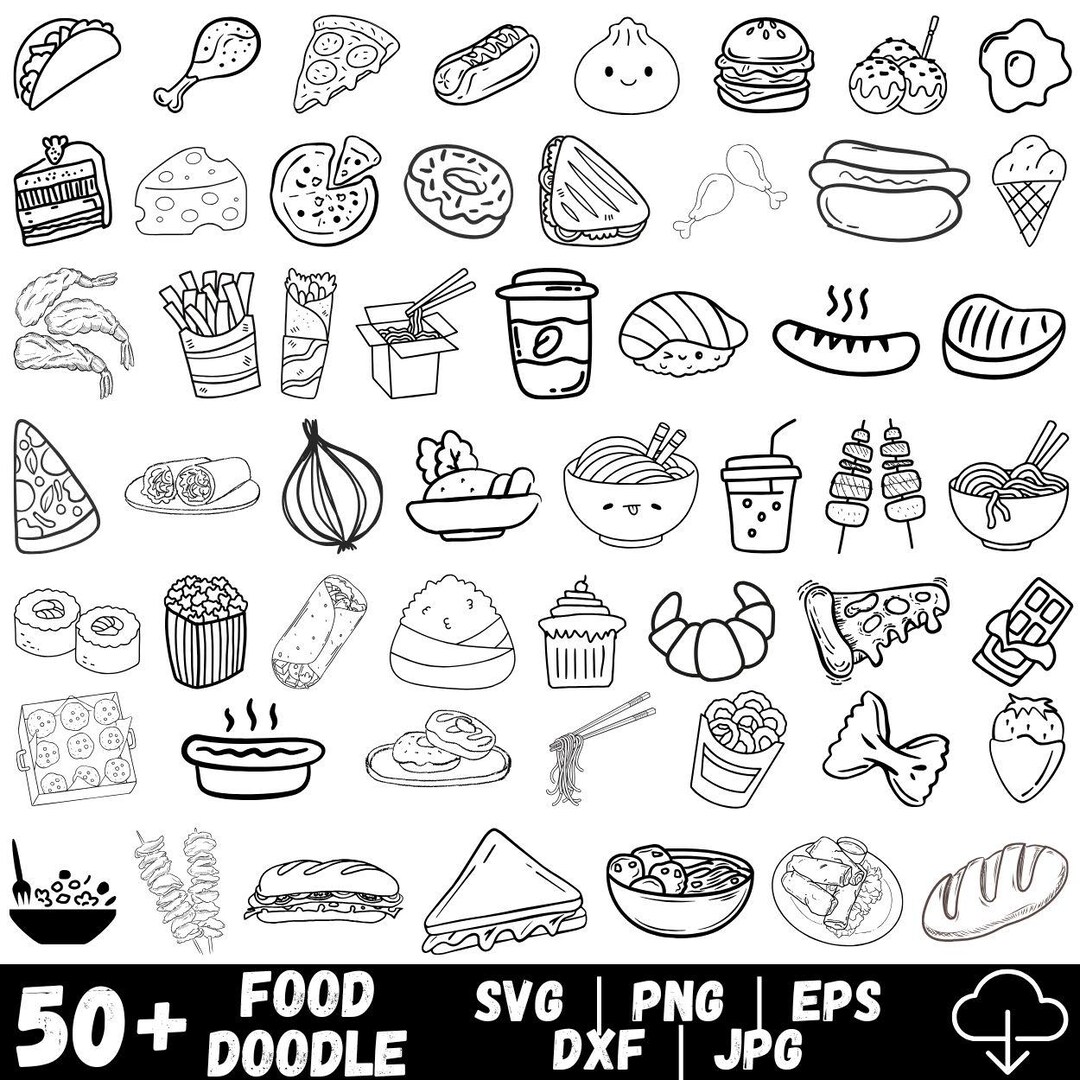 Food Doodle Clipart SVG PNG | Cute Food Clipart Bundle | Digital ...