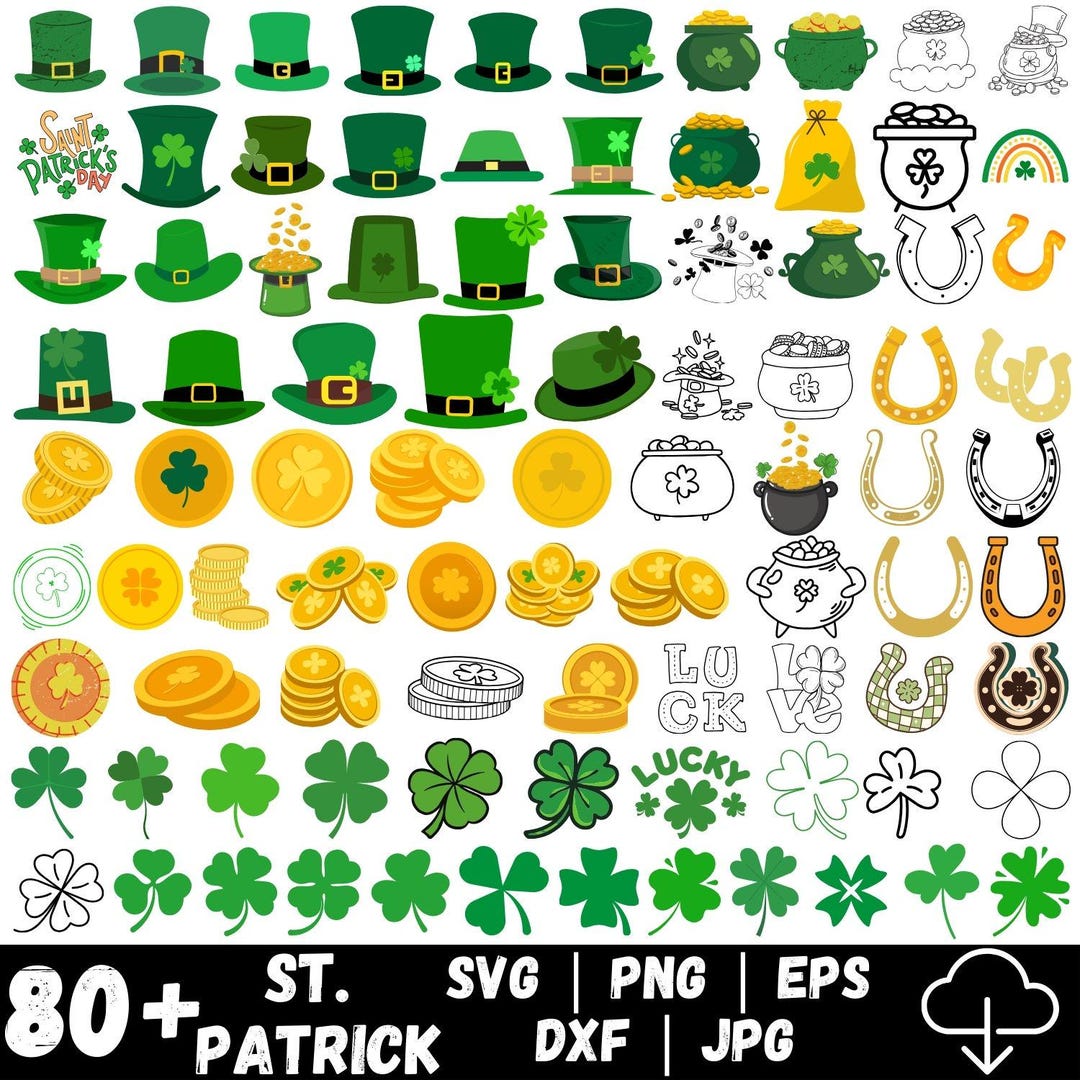 Paquete grande Png Svg Dxf Eps Feliz Día de San Patricio: Dibujos ...
