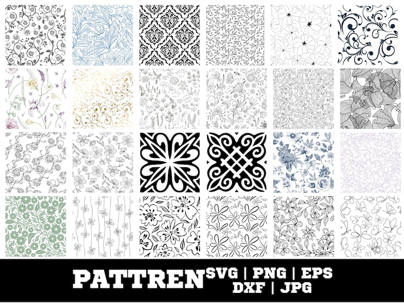 Floral Pattern SVG Bundle: Cricut, Silhouette, Laser Cut (digital ...