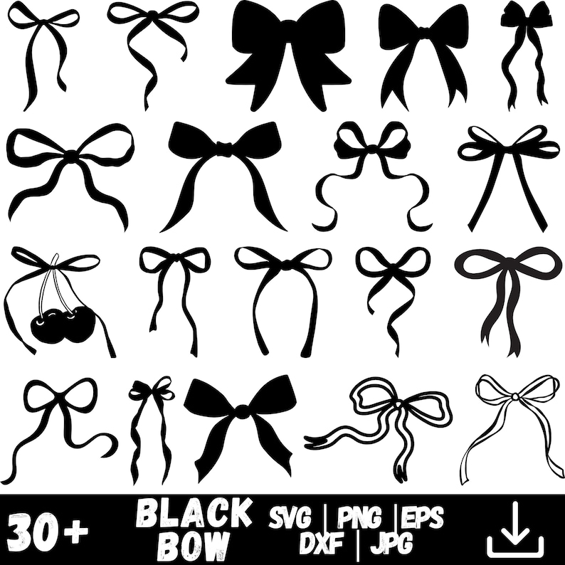 Black Bow Svg Bundle, Ribbon Bow Svg, Coquette Bow Svg, Bow Tie Svg ...