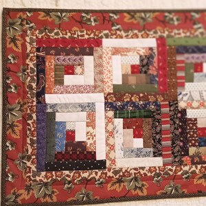 Quilted Table Runner Topper Log Cabin Scrappy Handmade Primitive Rustic ...