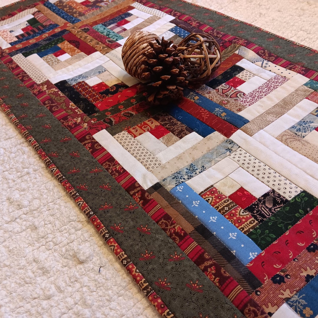 Quilted Table Runner 14.75 X 35 Topper Log Cabin Primitive Rustic ...