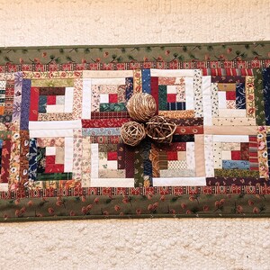 Quilted Log Cabin Table Runner 35 X 14.75 Topper Handmade Primitive ...