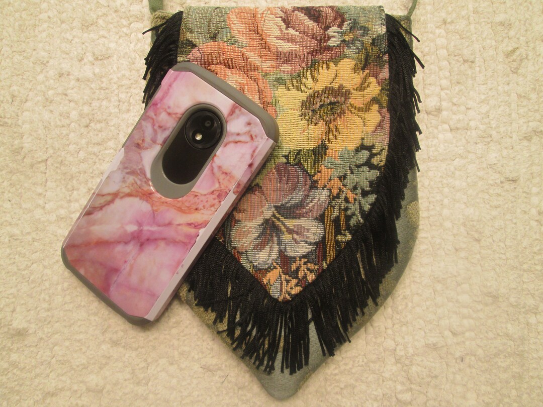 Upcycled Upholstery Tapestry Fringe Small Crossbody Bag Cell Phone ...