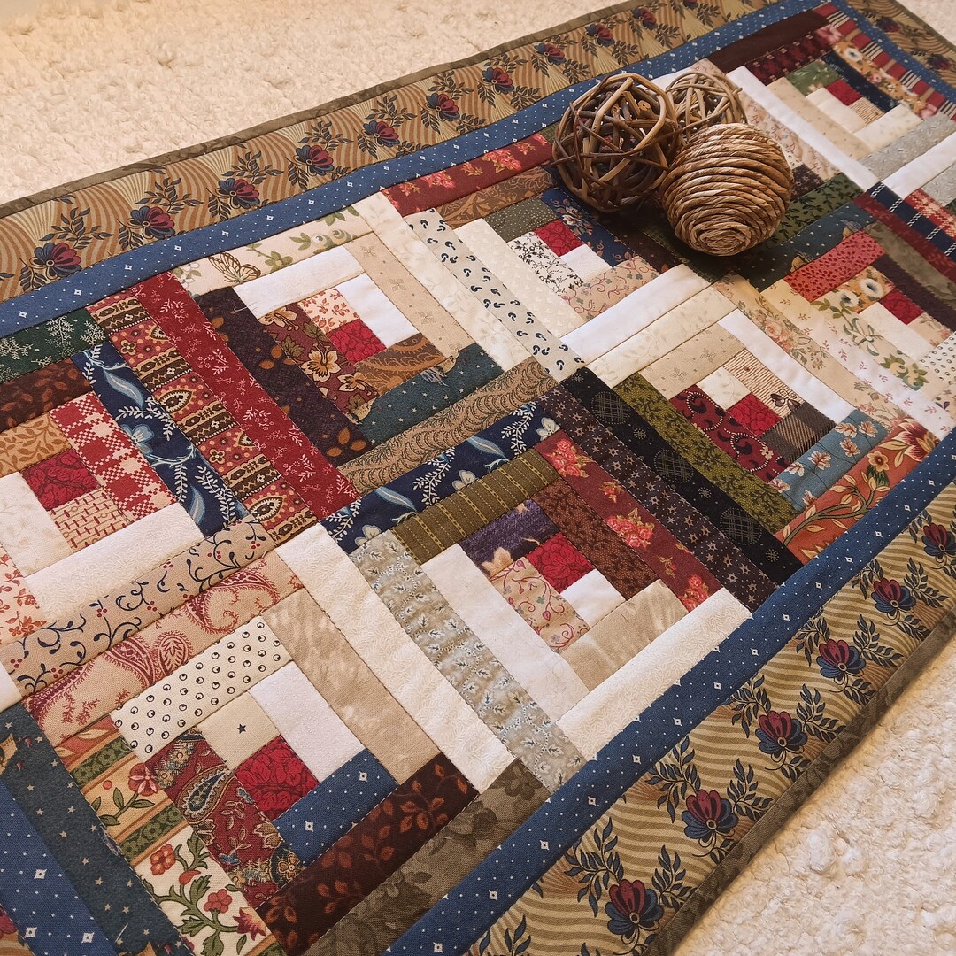Quilted Log Cabin Table Runner Topper Primitive Rustic Farmhouse ...