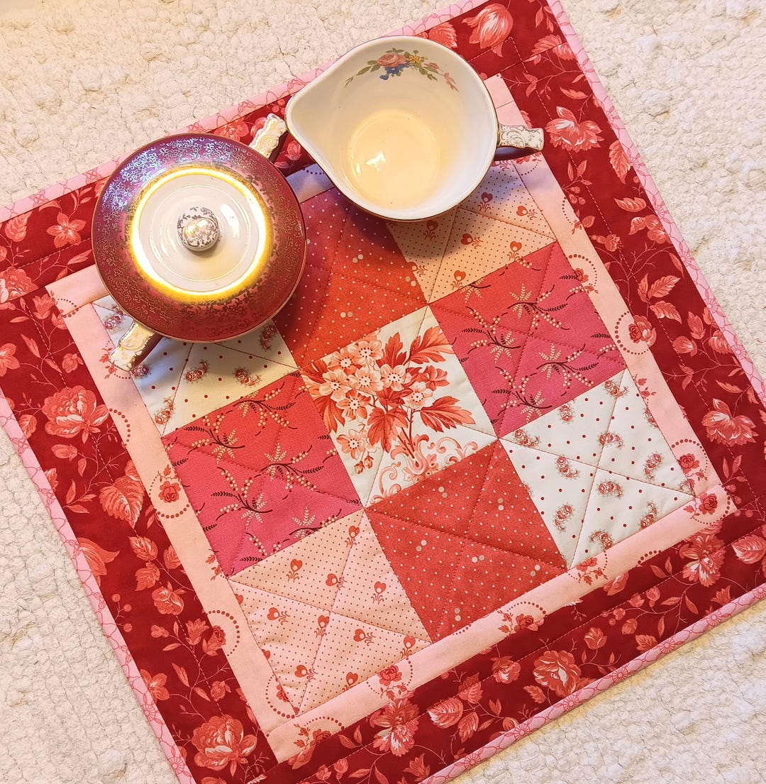 Quilted Valentine's Day Table Topper 15.5 X 15.5 Floral Patchwork ...