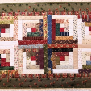 Quilted Log Cabin Table Runner 35 X 14.75 Topper Handmade Primitive ...