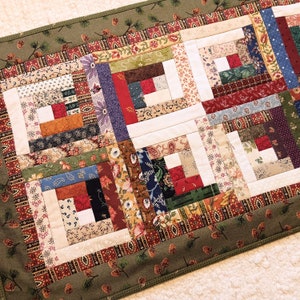 Quilted Log Cabin Table Runner 35 X 14.75 Topper Handmade Primitive ...