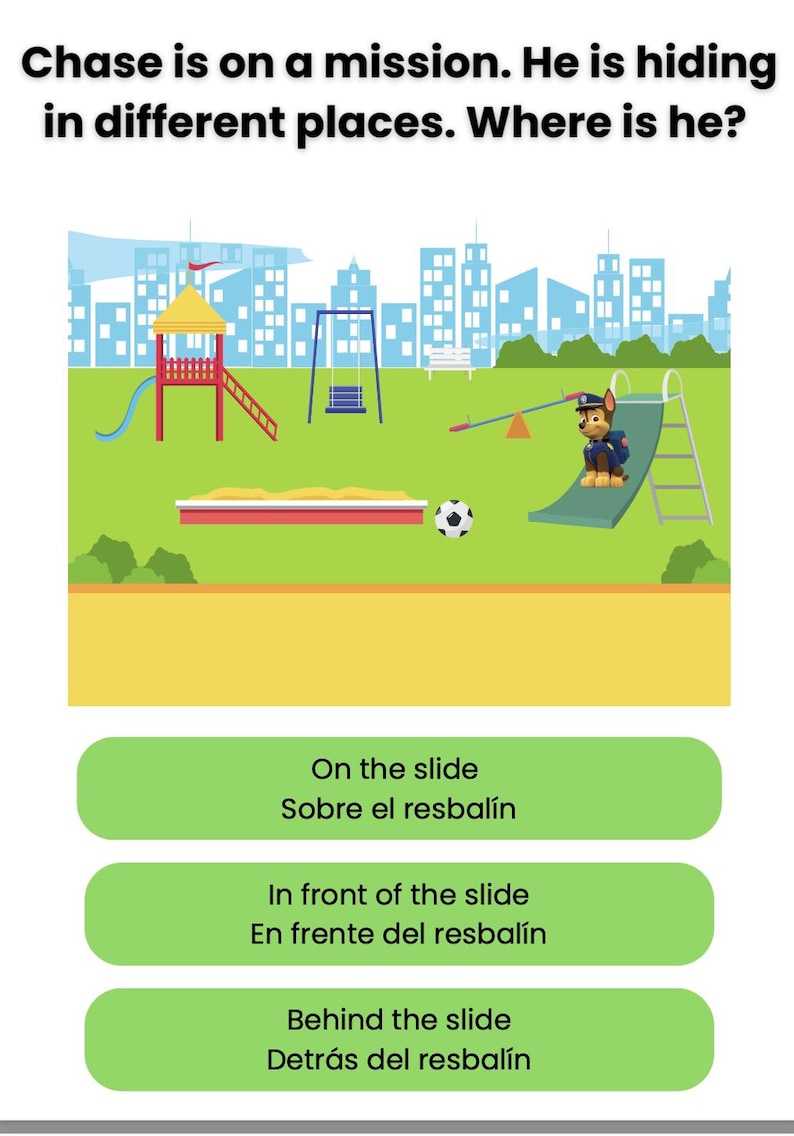 Prepositions Flashcards and Activity With Dino and Chase | Bilingual ...