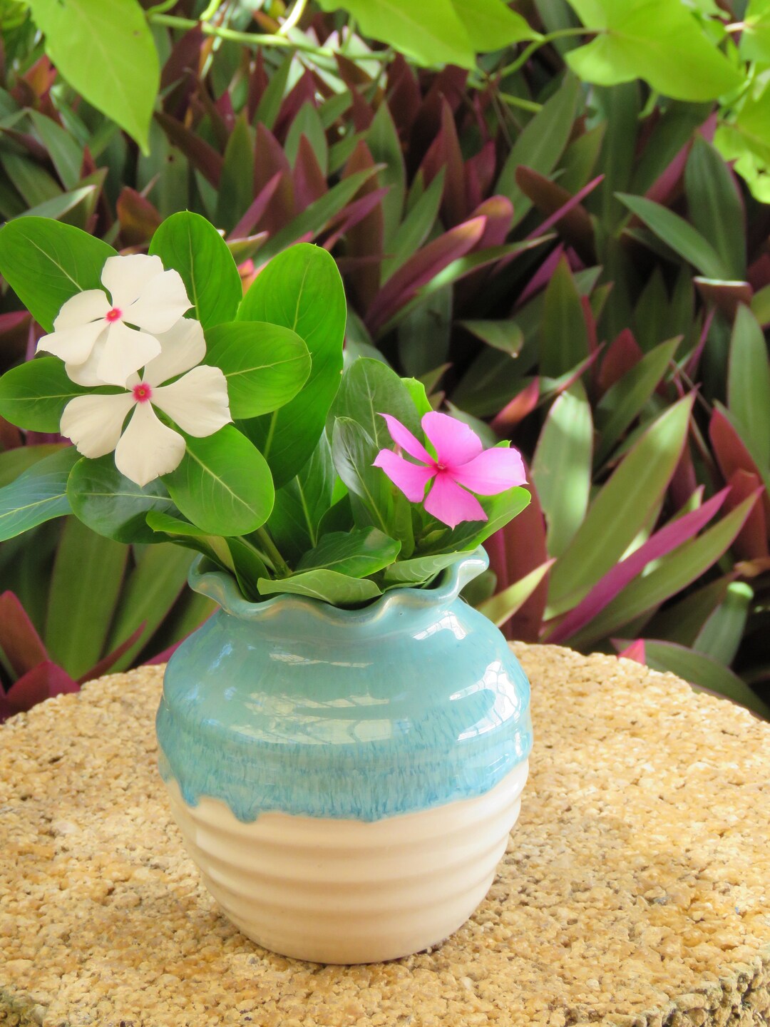 Small Pottery Fluted Edge Turquoise Vase - Etsy