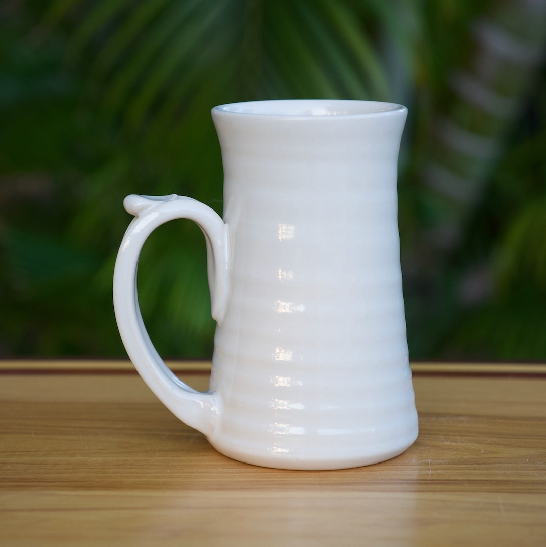 Large (14- Ounce) Stoneware Coffee Mug for Coffee or Tea in White Glaze ...