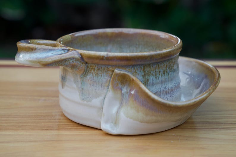 Hand Thrown Soup and Cracker Bowl: Golden Brown Glaze, Pastel Ribbons ...