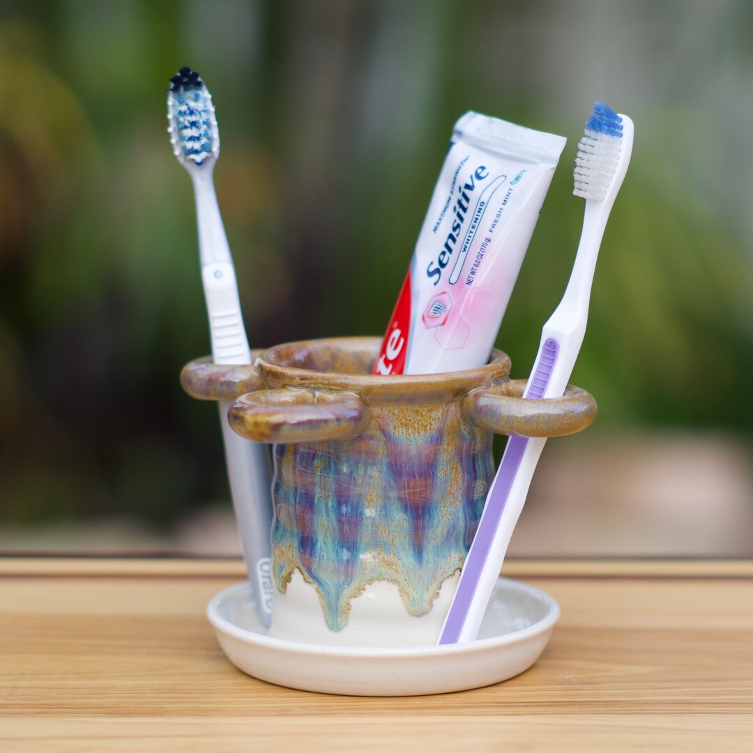 Pottery Toothbrush Holder in Brown Glaze - Etsy