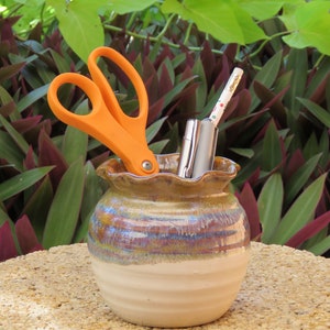 Small Pottery Fluted Edge Brown Vase - Etsy