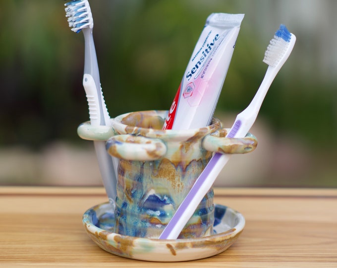 Pottery Toothbrush Holder in Tricolor - Etsy