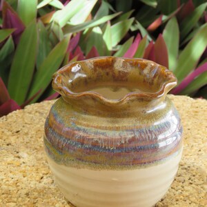 Small Pottery Fluted Edge Brown Vase - Etsy