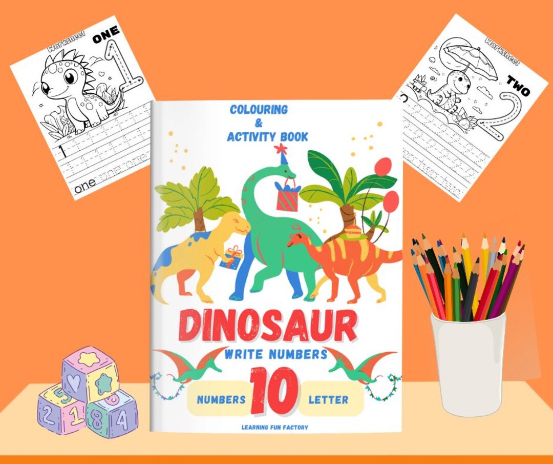 Dinosaur Number Tracing & Coloring Book for Kids – 10 Printable Pages ...
