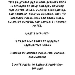 Printable Preschool Activity Book | Trace Lines, Color by Number ...