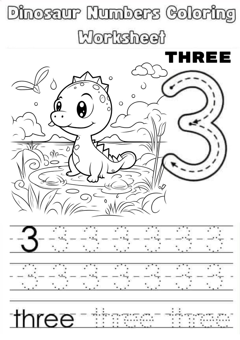 Dinosaur Number Tracing & Coloring Book for Kids – 10 Printable Pages ...