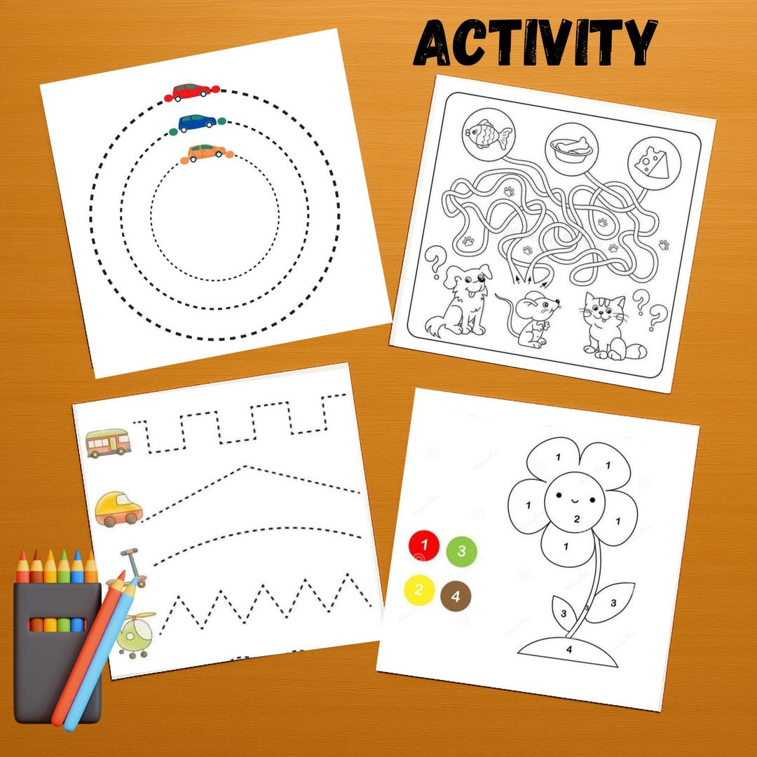 Printable Preschool Activity Book | Trace Lines, Color by Number ...