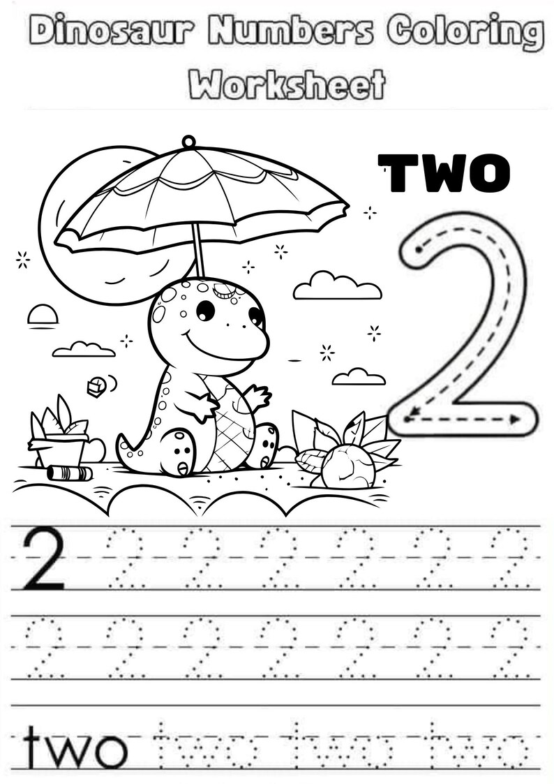 Dinosaur Number Tracing & Coloring Book for Kids – 10 Printable Pages ...