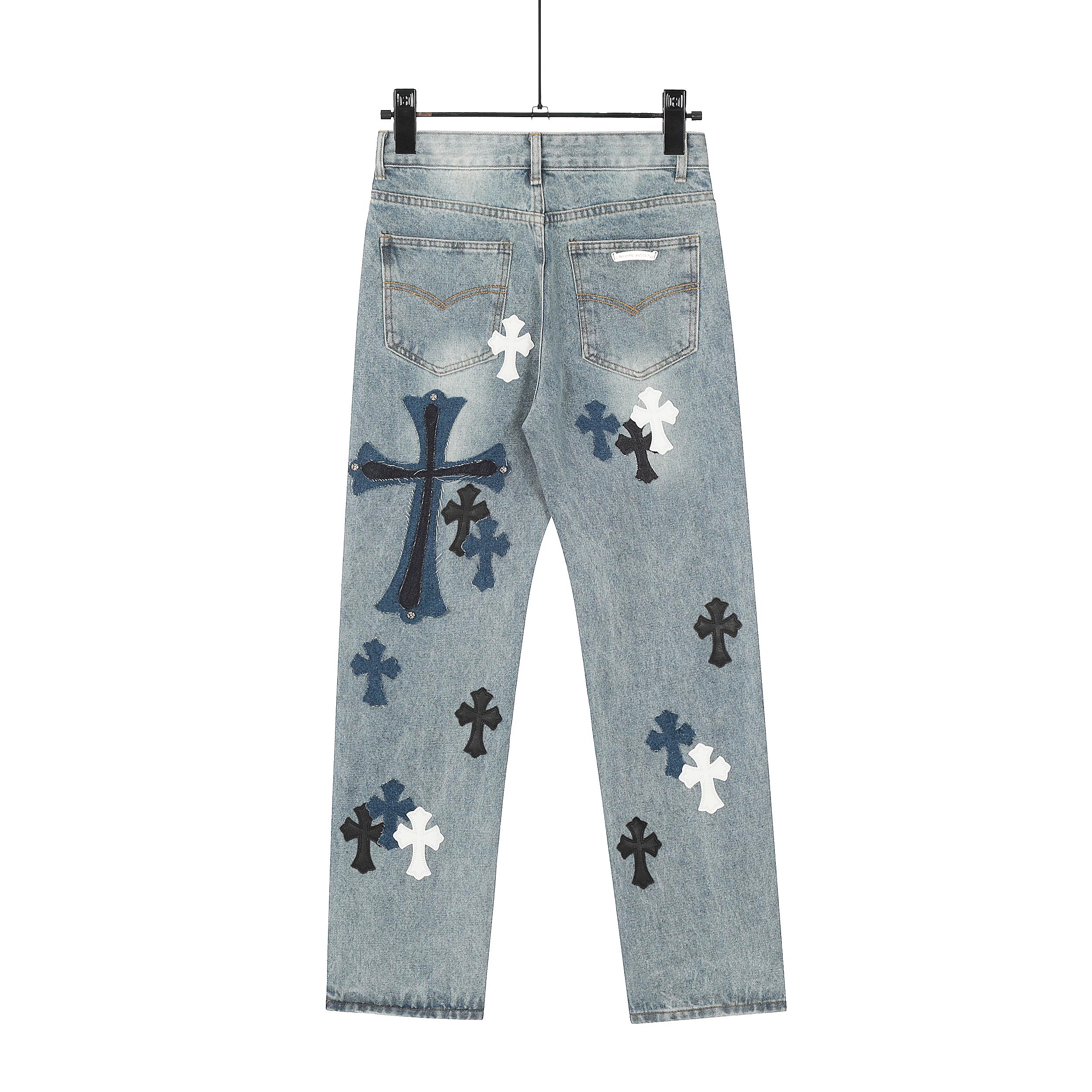 Clustered Gothic Cross Patch Artisan Vintage-wash Denim Jeans – Hand ...