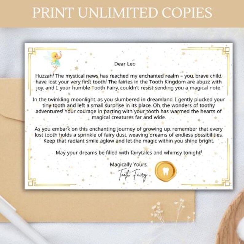 Editable Tooth Fairy Letter | Printable Canva Template | First Tooth ...