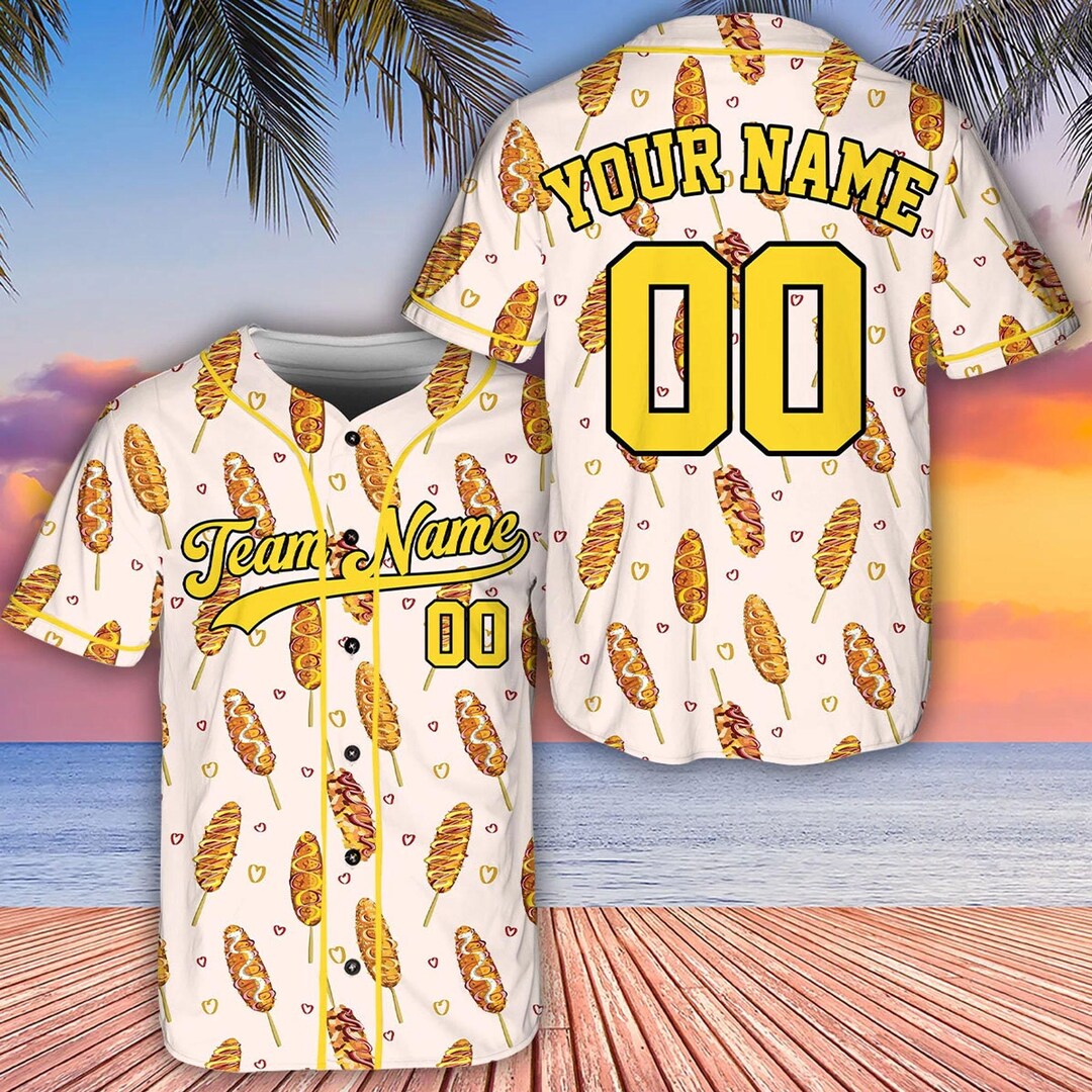 Custom Corn Dog Baseball Jersey – Funny Food Lover Shirt With Your Name ...