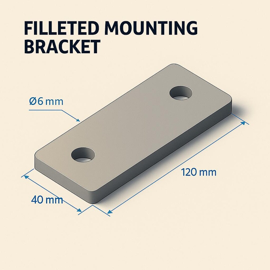Bracket 120x40mm With Fillet | Rounded Edge Cad Model | Step Dxf Stl ...