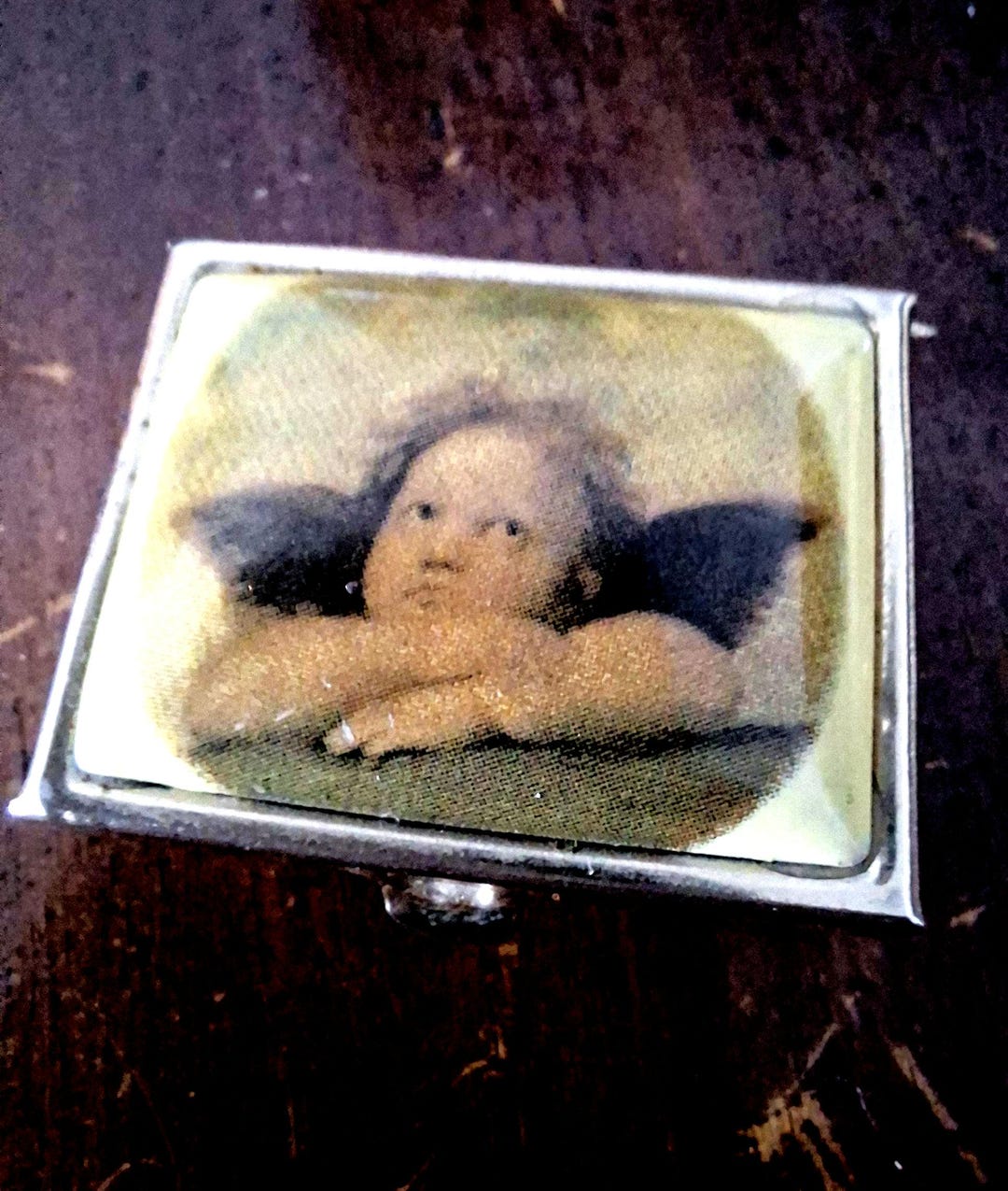 Vintage Raphael Angel Trinket Ring Box & Vintage Real Pressed Flower ...