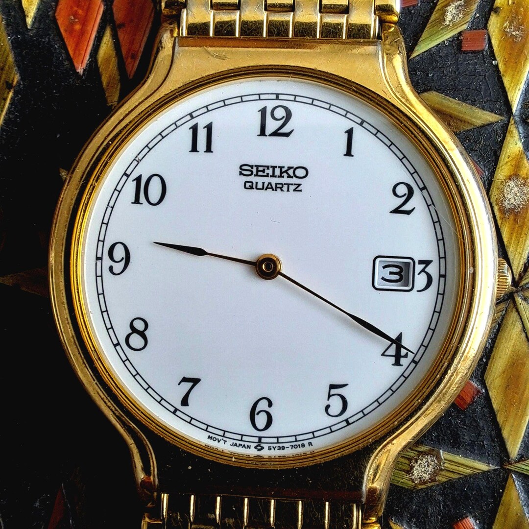 Vintage Seiko Quartz Watch 5Y39-7040 – Gold Tone – Date Window – Japan ...