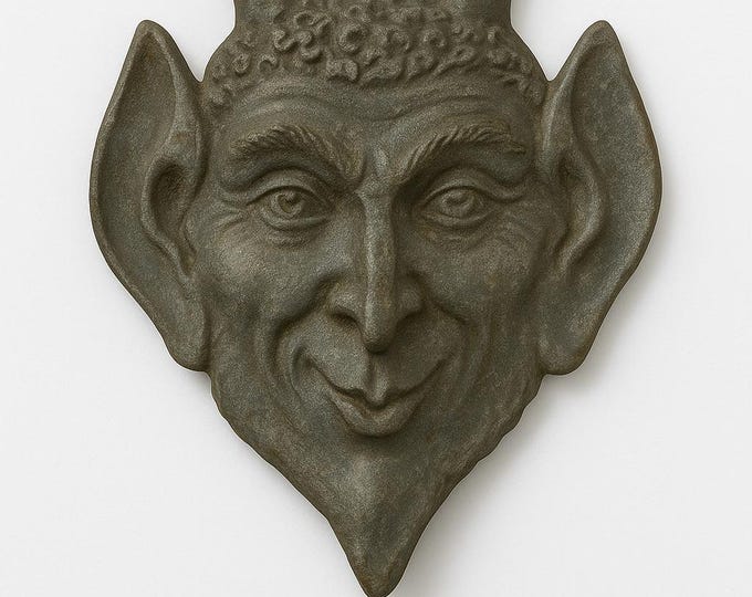 Antique Devil Face Plaque – Cast Iron Wall Decor – Gothic Horned Satyr ...