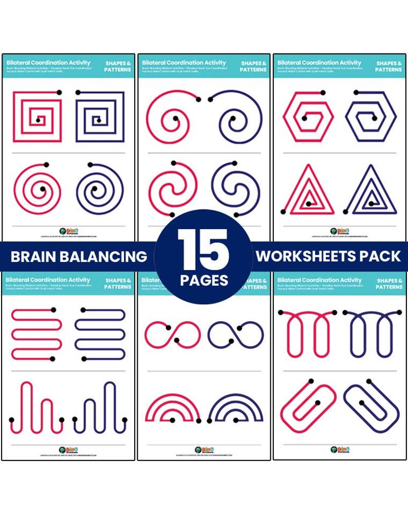 Bilateral Brain Coordination Worksheets: Shapes & Patterns (PDF) - Etsy