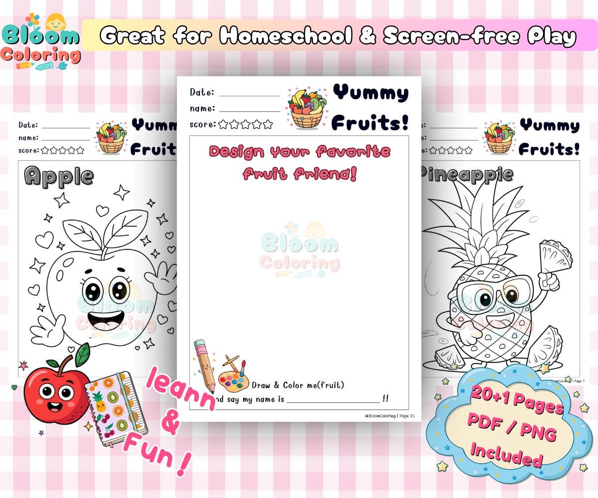 Fruits Coloring Pages for Kids | Cute Fruit Coloring Book Printable ...