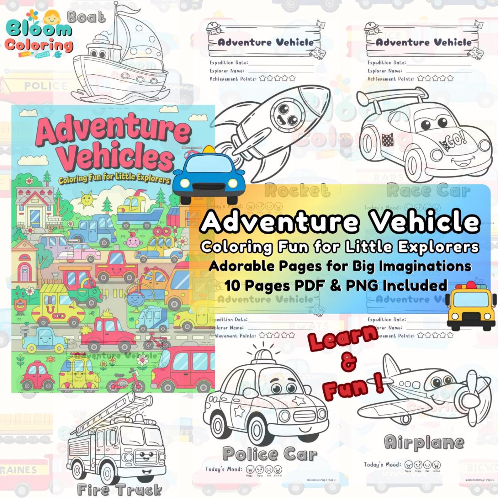 Transportation Coloring Pages for Kids | Transportation Vehicle Car ...