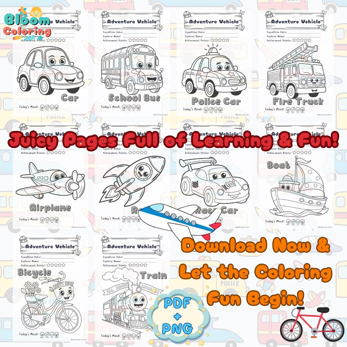 Transportation Coloring Pages for Kids | Transportation Vehicle Car ...