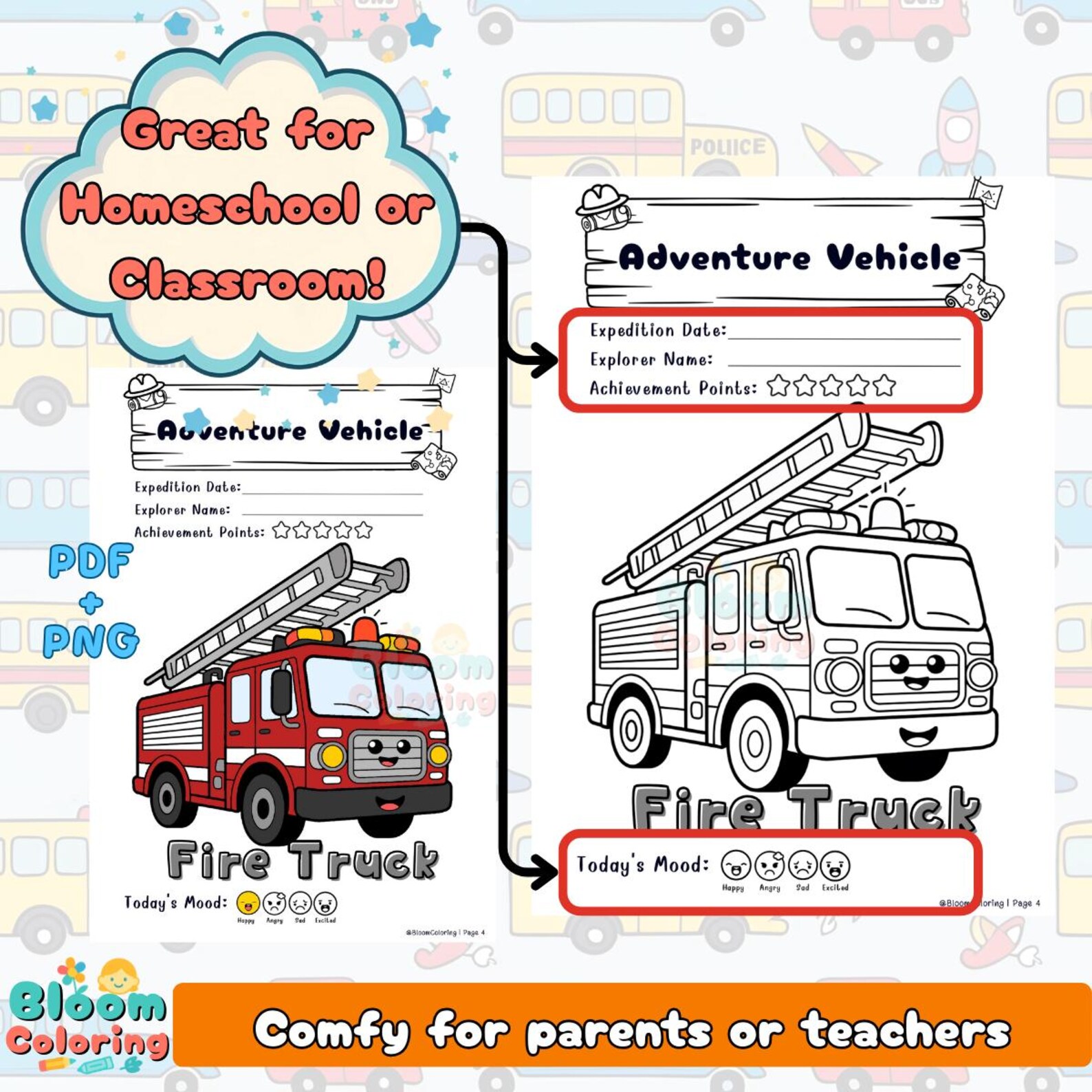 Transportation Coloring Pages for Kids | Transportation Vehicle Car ...