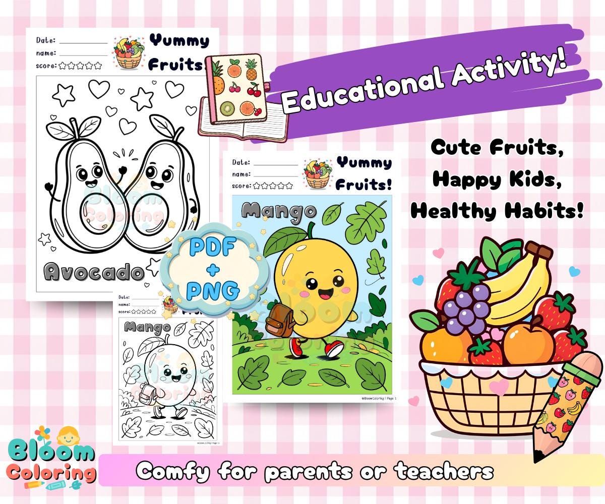 Fruits Coloring Pages for Kids | Cute Fruit Coloring Book Printable ...