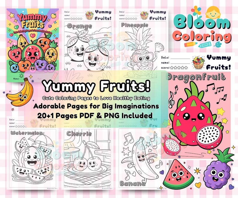 Fruits Coloring Pages for Kids | Cute Fruit Coloring Book Printable ...